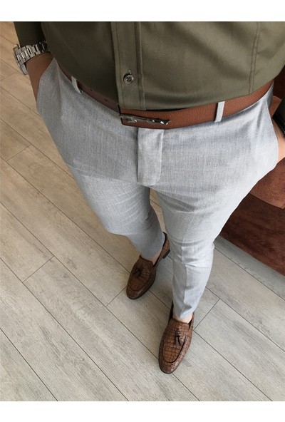 Tarz Cool Italyan Kesim Slim Fit Mevsimlik Gri Kumaş Pantolon