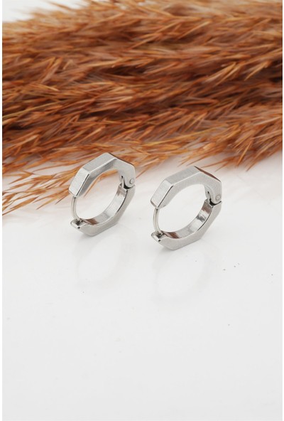 Kadın Çelik Basic Geometrik 1.5cm Beşgen Moldel Klipsli Küpe