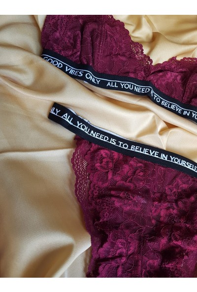 Leonia Design Koza Yazılı Bralet Takımı - Bordo
