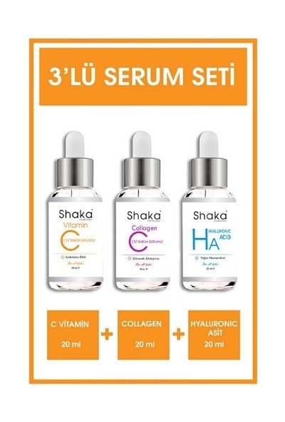 SHAKA 3'lü Cilt Bakım Serumu C Vitamini - Collagen - Hyaluronic Asit SHAKA 3'lü Cilt Bakım Serumu C Vitamini - Collagen - Hyaluronic Asit
