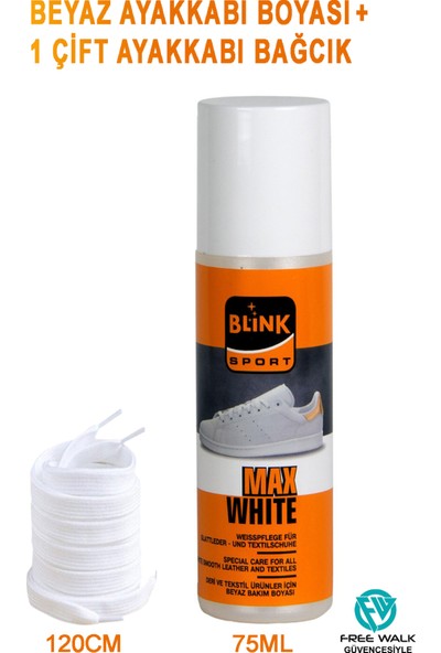 Blink Sport Beyaz Renkli Spor, Deri ve Kumaş Ayakkabı Boyası 75 ml + 1 Çift Beyaz Bağcık Blink Sport Beyaz Renkli Spor, Deri ve Kumaş Ayakkabı Boyası 75 ml + 1 Çift Beyaz Bağcık