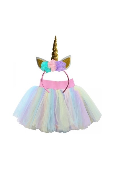 Bba New Trend 2 Li Unicorn Tütü Etek Kız Çoçuk Unicorn ve Unicorn Taç Etek Hayal Tülden