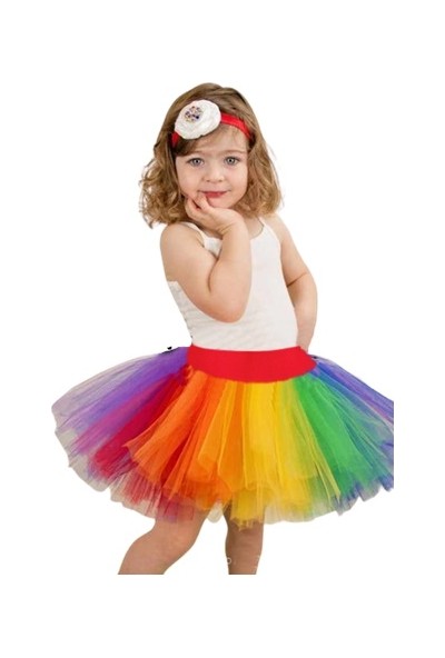 Bba New Trend Gökkuşağı Etek,kız Çoçuk Tütü Etek,kız Çoçuk Tütü Etek Hayal Tülden