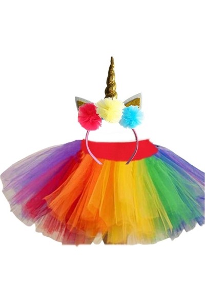 Bba New Trend 2 Li Gökkuşağı Tütü Etek,unicorn Tütü Etek,hayal Tül Unicorn Taç