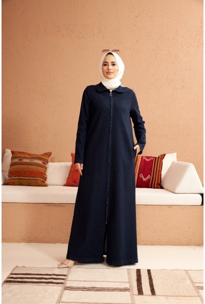 Önden Fermuarlı Koyu Petrol Ferace 6568