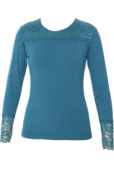 Arancia Dantelli Sıfır Yaka Uzun Kol Body