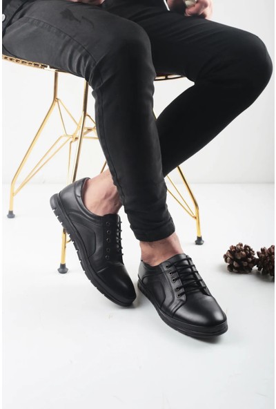 Pabucmarketi Erkek Deri Ayakkabı Siyah Kauçuk