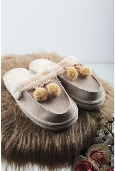 Pabucmarketi Kadın Kışlık Terlik Bej