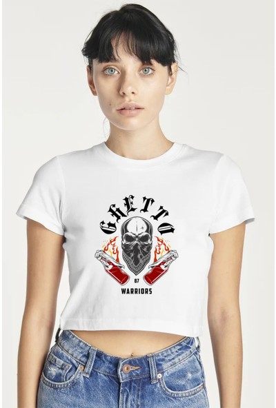 Creatsh Kuru Kafa Baskılı Kadın Crop T-Shirt