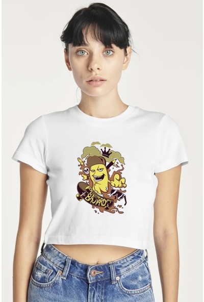 Karya Butik Serseri Baskılı Kadın Crop T-Shirt