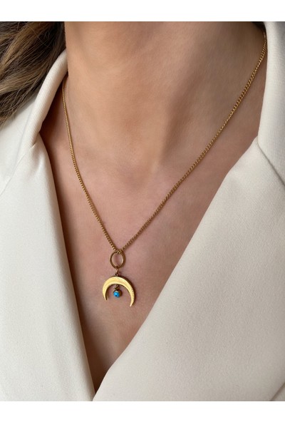 Qupa Store Nazar Boncuklu Hilal Model Çelik Kolye Qupa Store Nazar Boncuklu Hilal Model Çelik Kolye