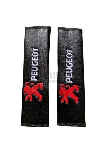 Cms Peugeot Deri Emniyet Kemer Pedi - Peugeot Deri Kırmızı Amblemli Kemer Pedi