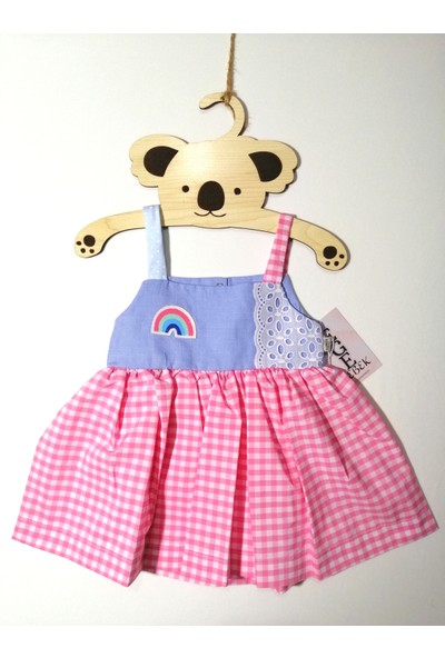 Kız Bebek Ekose Desenli Ince Askılı Elbise