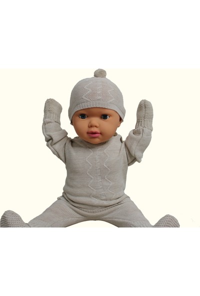 Lüx Triko Bebek Hastane Çıkış Seti 7'li Bej Unisex 0-3 Ay