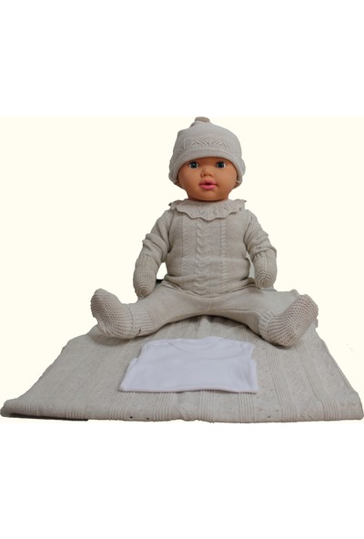 Babymy Lüx Triko Bebek Hastane Çıkış Seti 7'li Bej 0 - 3 Ay