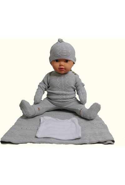 Lüx Triko Bebek Hastane Çıkış Seti 7'li Gri 0 - 3 Ay Unisex