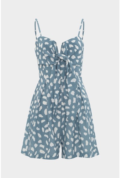 Açelya Okcu Önü Bağlama Detaylı Desenli Şort Tulum