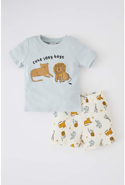 DeFacto Erkek Bebek Regular Fit Yeni Doğan Aslan Baskılı Kısa Kollu Şort Pijama Takım Y0292A222SM DeFacto Erkek Bebek Regular Fit Yeni Doğan Aslan Baskılı Kısa Kollu Şort Pijama Takım Y0292A222SM
