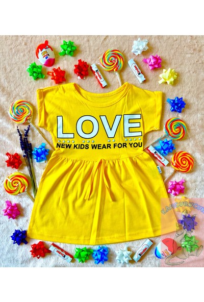 Kangurucuk %100 Pamuk Kız Çocuk Love Baskılı Elbise