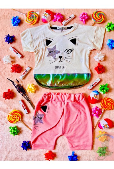 Kangurucuk Kız Bebek Super Kedi Baskılı Uzun Şortlu Takım Kangurucuk Kız Bebek Super Kedi Baskılı Uzun Şortlu Takım
