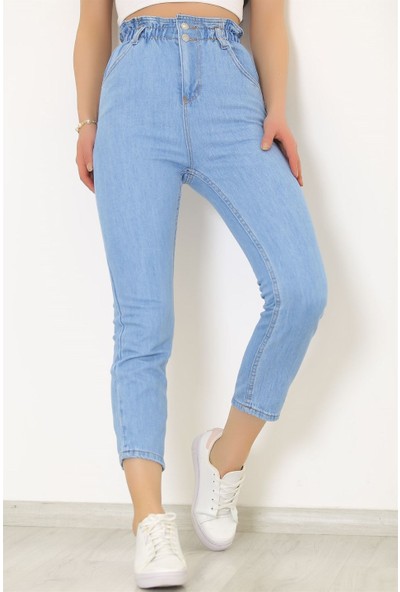By Mino Beli Lastikli Mom Pantolon Açıkmavi - 0075.1603. By Mino Beli Lastikli Mom Pantolon Açıkmavi - 0075.1603.