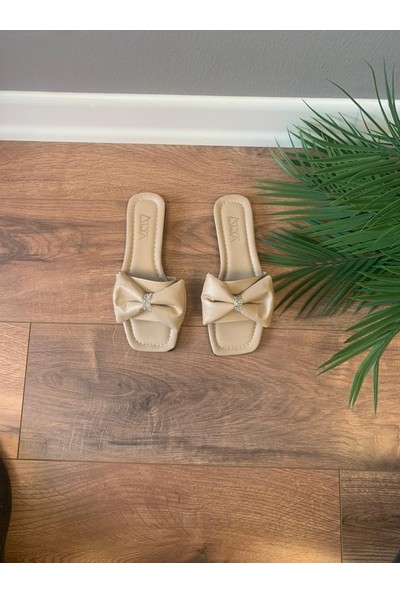 Remix Wilma Vizon Papyonlu Taş Işlemeli Terlik