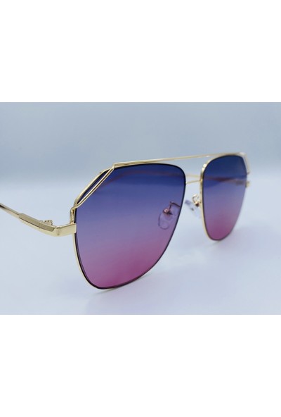 Altın Çerçeveli Mavi Camlı Kadın Güneş Gözlüğü