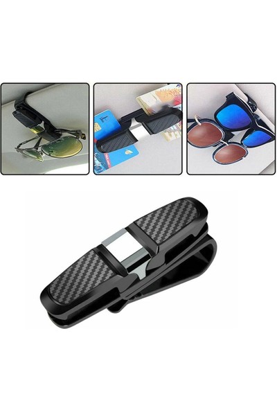 Oto Aksesuarcım Araç Içi Gözlük Kart Tutacağı 2 Klipsli 180° Döner Karbon Desenli