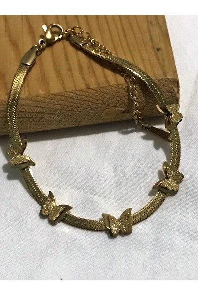 Nilüfer Üç Boyutlu Kelebekli Italyan Ezme Çelik Bileklik