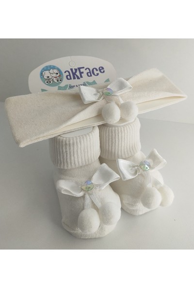 Akface Boncuk Ponponlu Bandana Çorap Takım 0-6 Ayyen Doğan Bebek Çorabı
