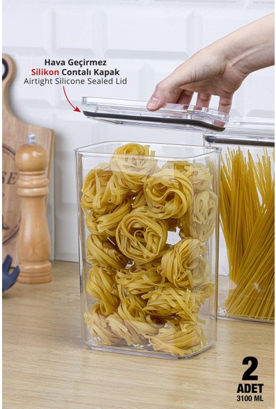 Okyanus Home Vakumlu Pratik Erzak Kavanozu Dikdörtgen 2'li Set