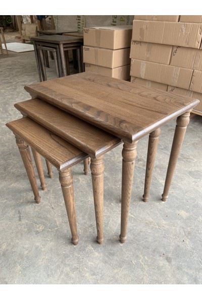Emel Ahşap Kestane Ağaç Üst Kalite 3'lü Zigon Sehpa Takımı