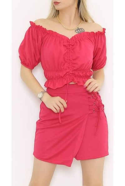 E Moda Gipeli Crop Bluz Fuşya - 1680.1595. E Moda Gipeli Crop Bluz Fuşya - 1680.1595.
