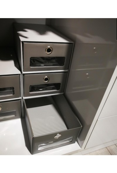 Çekmeceli Kutu Organizer - Dolap Içi Çekmeceli Kutu - 4 Adet Gri (21X34X13 Cm)