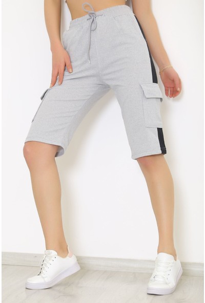 Yan Şeritli Kapri Şort Grisiyah - 9449.1250.