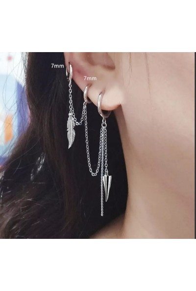 3'lü Kıkırdak Zincirli Küpe