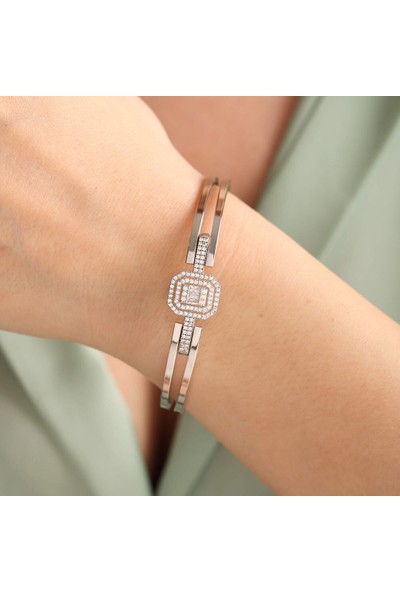 SembolGold Beyaz Altın Baget Kelepçe SembolGold Beyaz Altın Baget Kelepçe