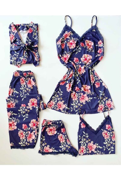 Çeyize Dair Herşey Lacivert 5 Li Pamuklu Sabahlıklı Pijama Takımı 6115 Çeyize Dair Herşey Lacivert 5 Li Pamuklu Sabahlıklı Pijama Takımı 6115