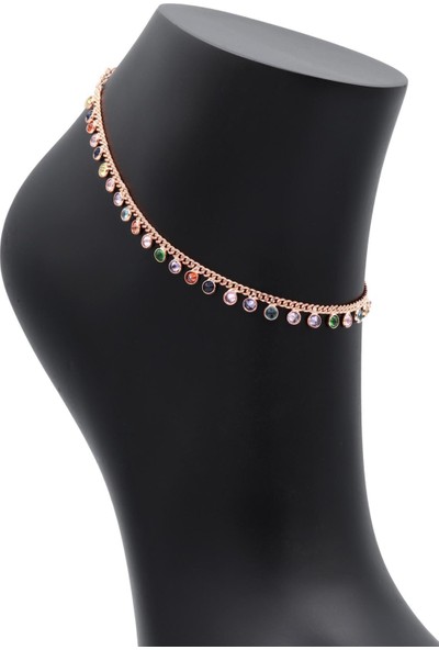 Akyüz Gümüş Renkli Zirkon Taşlı Roz Gümüş Halhal 120