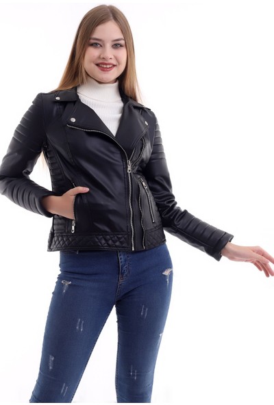 Docces Kol Detaylı Kadın Deri Ceket Mont Siyah DCS7506S Docces Kol Detaylı Kadın Deri Ceket Mont Siyah DCS7506S