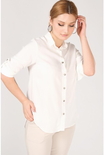 Kadın Arkası Uzun Gömlek Ekru