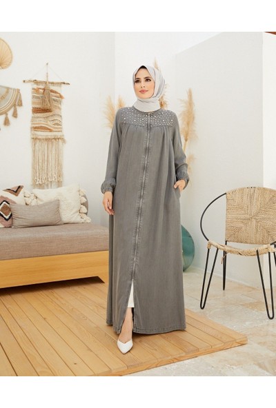 Neways Fermuarlı Tensel Ferace Gri Incili Neways 6470