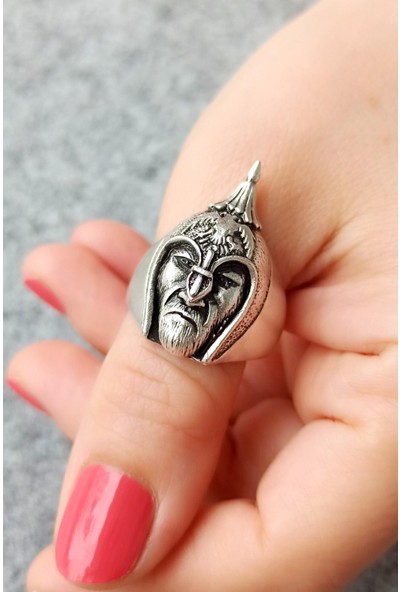 Fildişi Aksesuar Antik Gümüş Kaplama Cengiz Han Şekilli El Yapımı Ayarlanabilir Erkek Yüzük