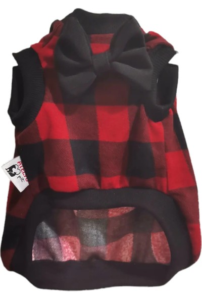 Atelyu Pet Kırmızı Ekoseli Papyonlu T-Shirt Atelyu Pet Kırmızı Ekoseli Papyonlu T-Shirt