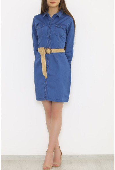 Yasfa Kot Görünümlü Elbise Mavi - 8964.1367. Yasfa Kot Görünümlü Elbise Mavi - 8964.1367.