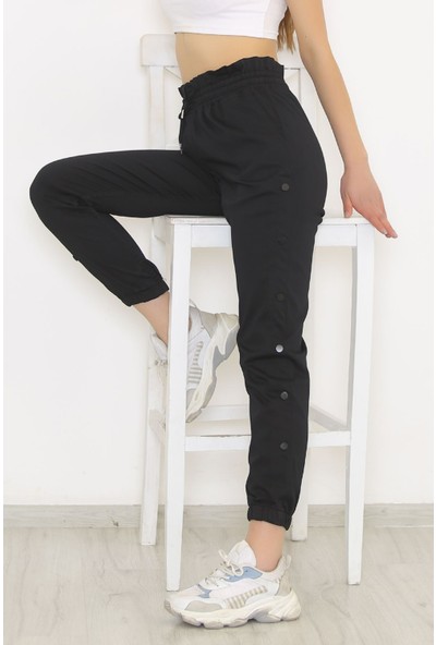 Yasfa Beli Lastikli Çıtçıtlı Pantolon Siyah - 8986.160. Yasfa Beli Lastikli Çıtçıtlı Pantolon Siyah - 8986.160.