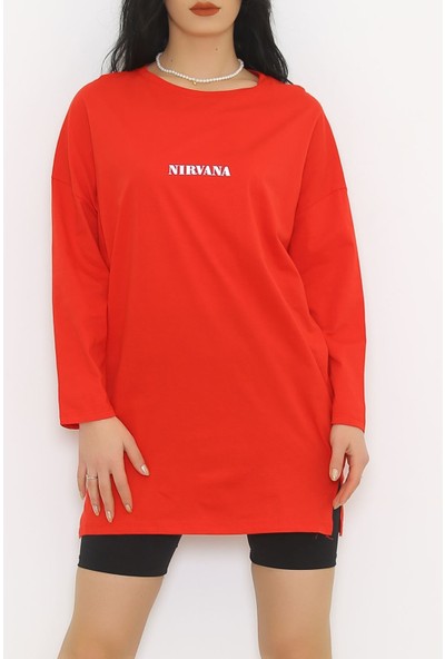 Yasfa Baskılı Penye Tunik Kırmızı - 2216.105. Yasfa Baskılı Penye Tunik Kırmızı - 2216.105.