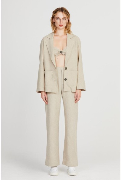 IAMNOTBASIC Kadın Bej Keten Blazer Yolanda Ceket