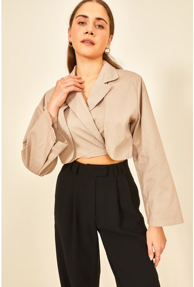 Oshebu Kadın Önü Bağlamalı Crop Ceket