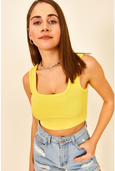 Oshebu Önü Arkası U Yaka Kaşkorse Crop Bluz Oshebu Önü Arkası U Yaka Kaşkorse Crop Bluz